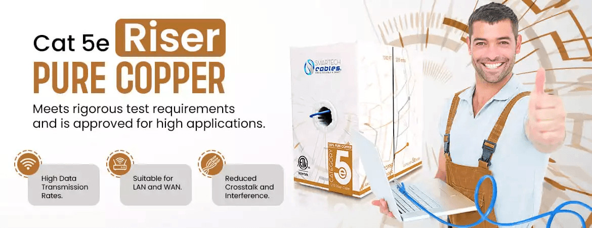 Cat5e Riser Bare Copper 1000ft UTP Cable 350MHz 24AWG