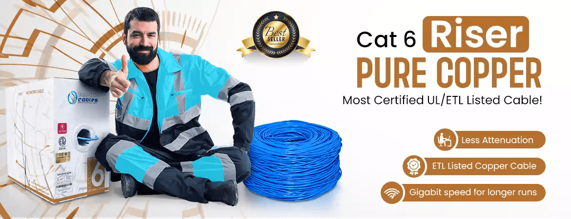 ETL-Listed Cat6 Riser Pure Copper Cable 550 MHz 23 AWG | STC