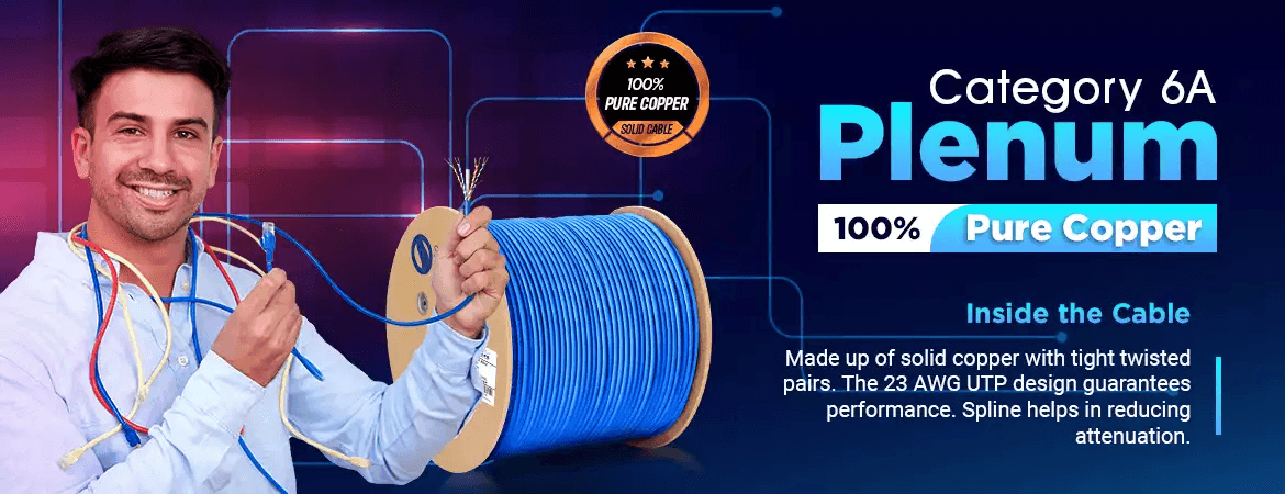 bulk Cat6a plenum cable 1000ft Solid Copper Spool | STC